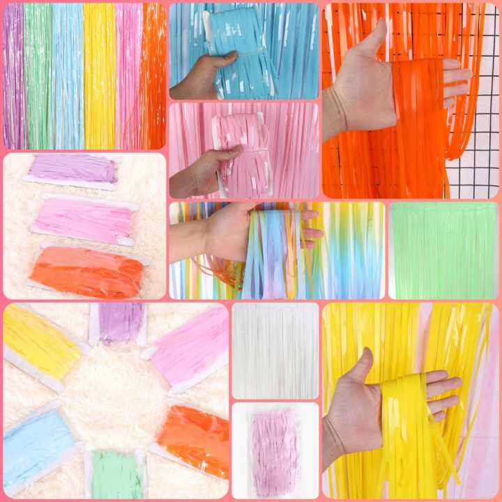 Tirai rumbai foil ulang tahun pastel macaron satuan murah Tinsel ...