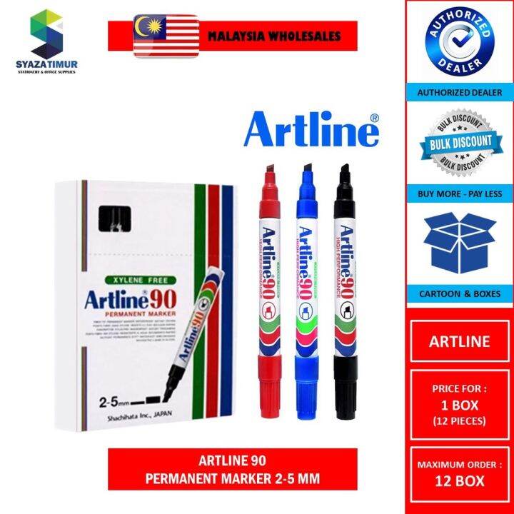 [ST-GR MY] 1 BOX ARTLINE 90 Permanent Marker 2-5MM (12 PCS) | EK90 Pen ...
