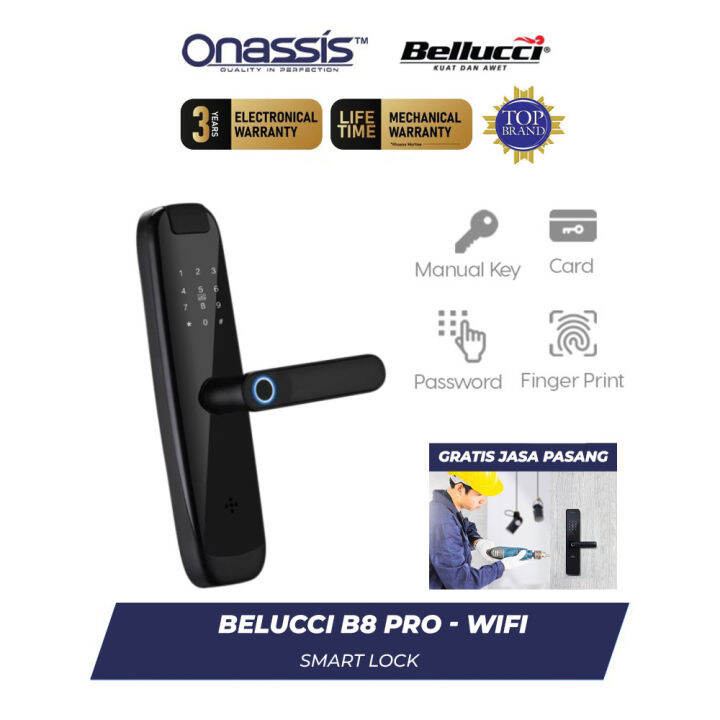 BELLUCCI SMART LOCK B8 PRO WITH WIFI FUNCTION & INSTALASI | Lazada ...
