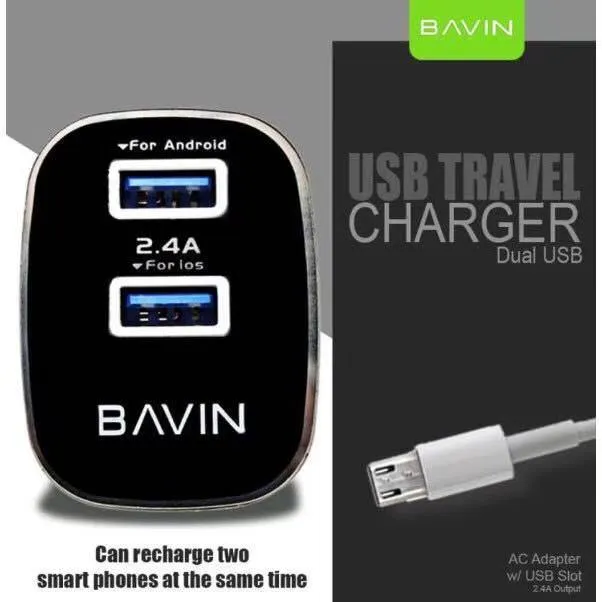 Bavin PC727 Dual USB Slot 2.4A Android Quick Charger Travel Adapter ...