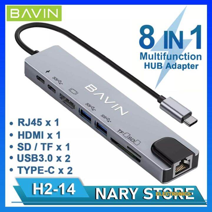 NARY BAVIN I4 HUB Adapter, 8-in-1 USB C Adapter with Rj45 Ethernet Port, 4K USB C to HDMI, 3 USB ...
