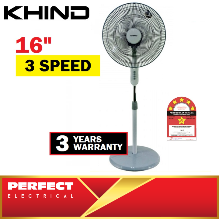 Khind 16" Stand Fan Smooth Oscillation 3 Speed Push Button Adjustable ...