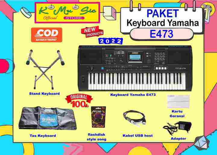 Promo Paket original Keyboard Yamaha E473 E 473 E-473 include stand tas flashdisk style song ...