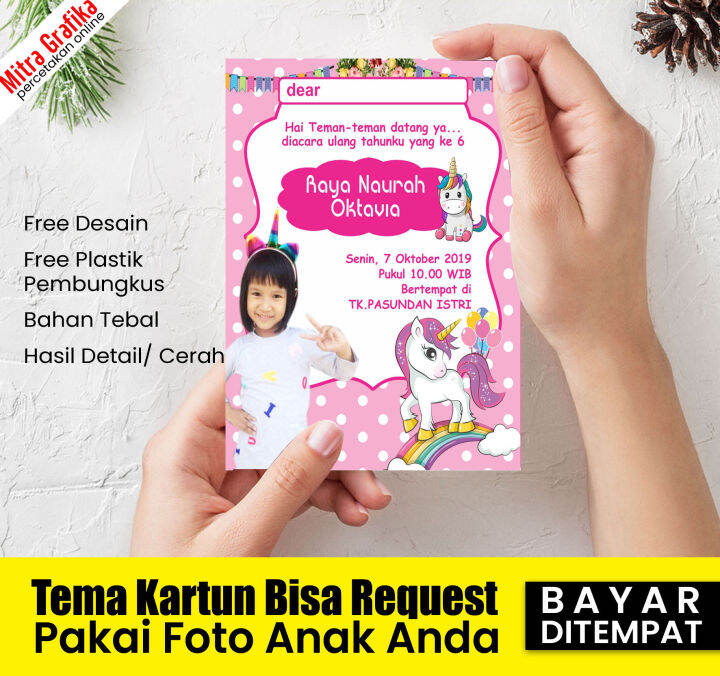 Kartu Undangan Ulang Tahun anak perempuan karakter Unicorn Kuda poni ...