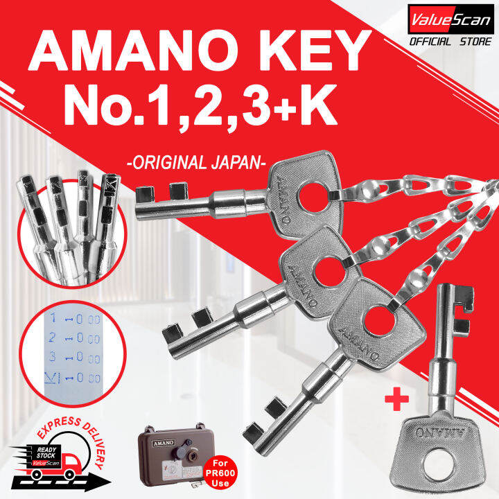 *RM63.50 =4 KEYS* AMANO KEY No.1,2,3,K for Amano Kunci PR-600 123 K ...