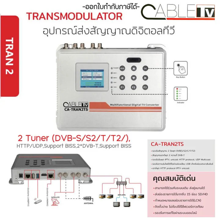 CABLE TV Transmodulator อุปกรณ์ส่งสัญญาณดิจิตอลทีวี รุ่น CA-TRAN2TS ...