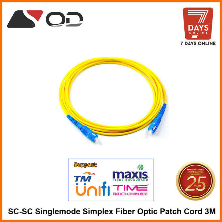 Optic Digital 3 Meter Fiber Optic SC - SC Single Mode Simplex Patch ...