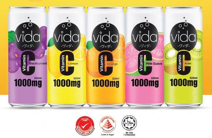 Vida C Drinks 325ml Vitamin C 1000mg Orange Lemon Kiwi Pink