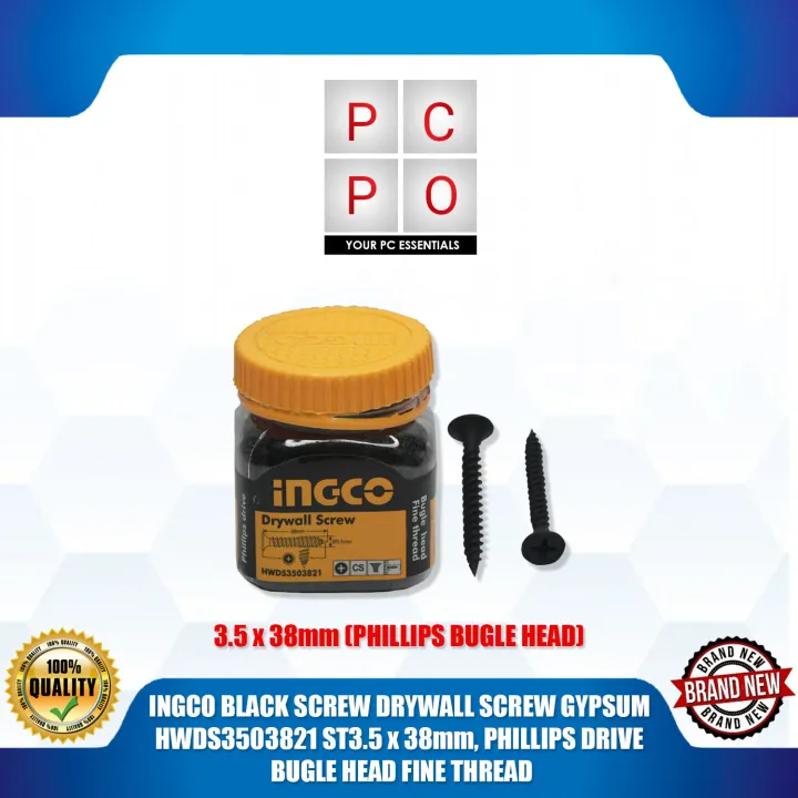 INGCO BLACK SCREW DRYWALL SCREW GYPSUM HWDS3503821 ST3.5x38mm, PHILLIPS ...