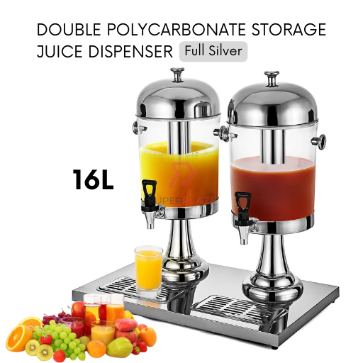 Full Silver 16L Double Polycarbonate Juice Dispenser Ice Chamber ...