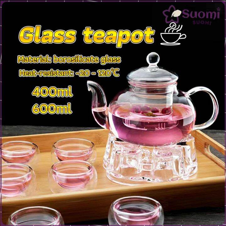 Suomi Heat-resistant Glass Tea Set with Filter Tea Pot Transparent ...