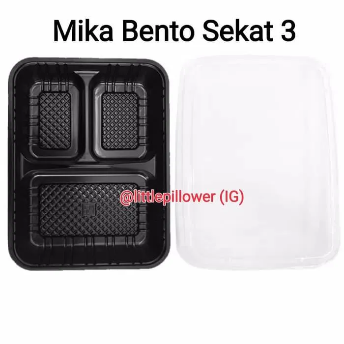 (Isi 25pcs- 3S HITAM) Mika Bento 3 Sekat/Food Container/Kotak Bento ...