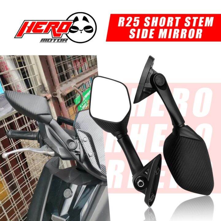 Motorcycle R25 Side Mirror Short Stem Ultra White Lens For Yamaha Nmax