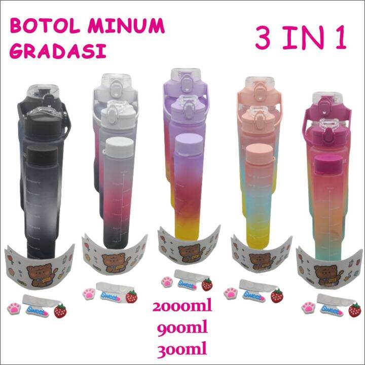 Botol Viral Gradasi Warna 3in1 1 Set 2Liter + 900ml + 300ml Free Stiker ...