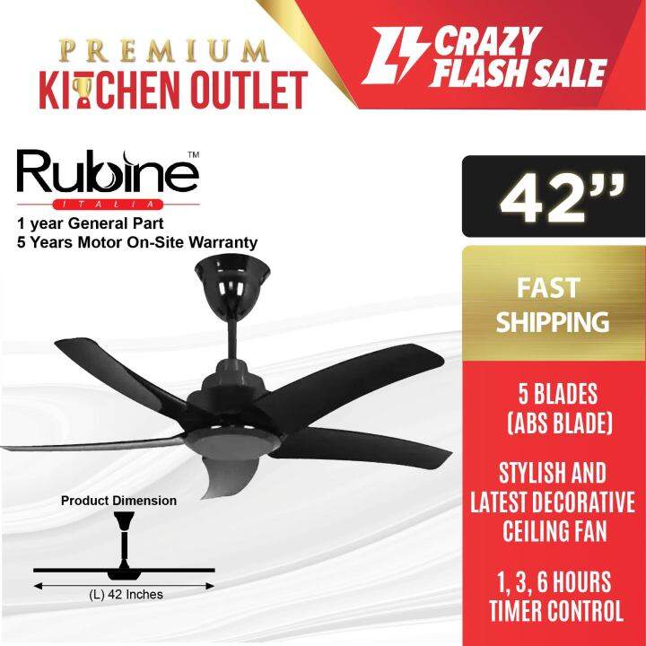 Rezo 42'' 5 Metal Blade | 5 Speed | Ceiling Fan | Remote Control | Ac Motor | AX42 | Rubine 42 ...