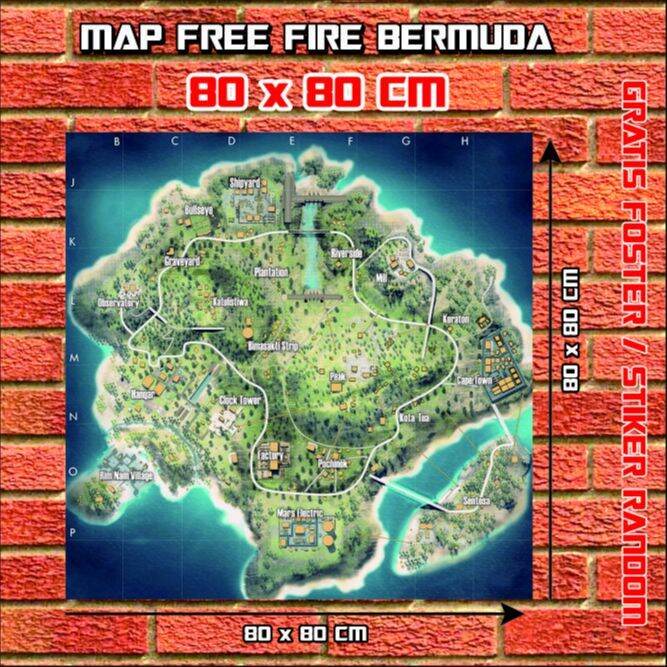 MAP PETA FREE FIRE 80x80cm BERMUDA KALAHARI PURGATORY map FF map free ...