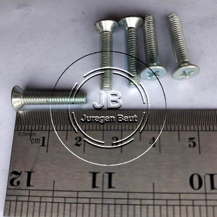 10 BUAH BAUT JF M4 X 20 FLAT HEAD SEKRUP M4X20 PANJANG 2CM 2 CM 4X20 4 ...