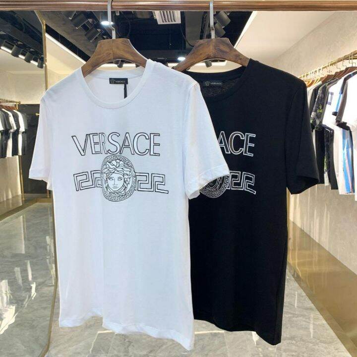Versac 2022 เสื้อยืดคอกลมแขนสั้นพิมพ์ลายโลโก้ Medusa Head สําหรับผู้ชาย ...