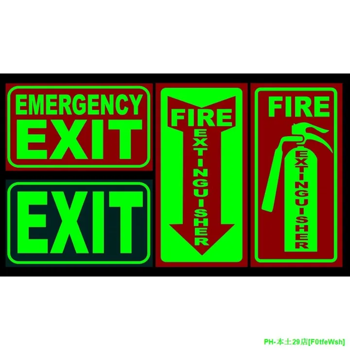 Emergency Exit Fire Extinguisher Sign Glow in the Dark Cut Out Luminous ...