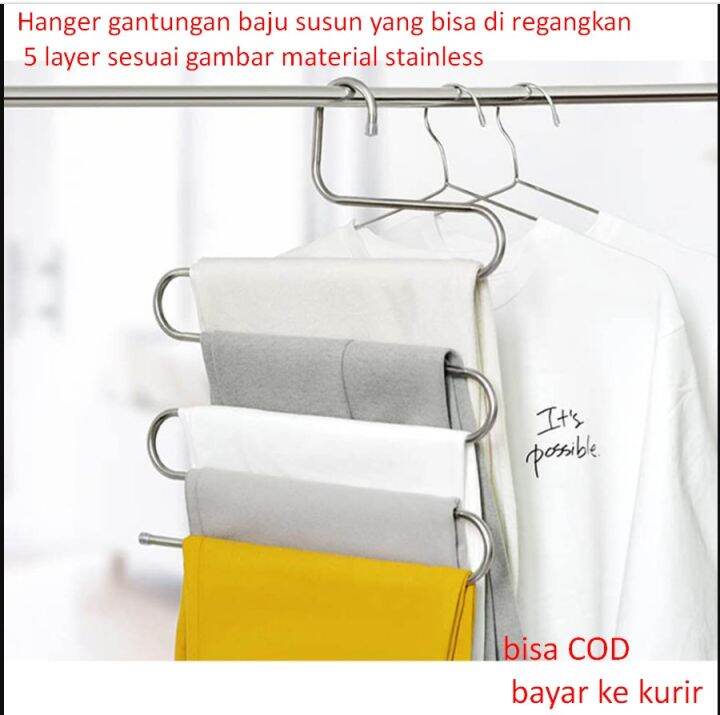 Hanger gantungan baju susun yang bisa di regangkan 5 layer sesuai ...