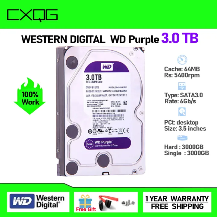 WD Purple 3TB Surveillance Internal Hard Drive Disk 3.5" 64M Cache SATA ...