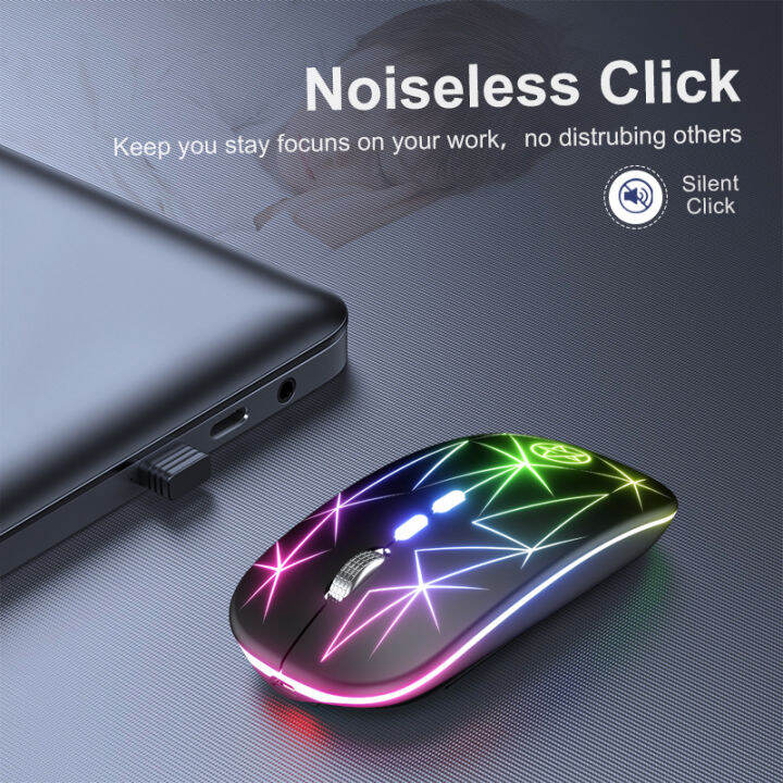 Wireless Mouse RGB Rechargeable Mouse Wireless Computer Silent Mause ...