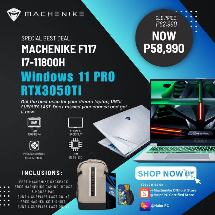 MACHENIKE F117-7 Intel Core i7-11800H 16B 512GB Windows 11 Pro Gaming ...