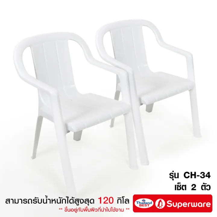 Srithai Superware เก้าอี้พลาสติก เก้าอี้สนาม เก้าอี้เท้าแขน รุ่น CH-34 สีขาว เซ็ต 2 ตัว | Lazada ...