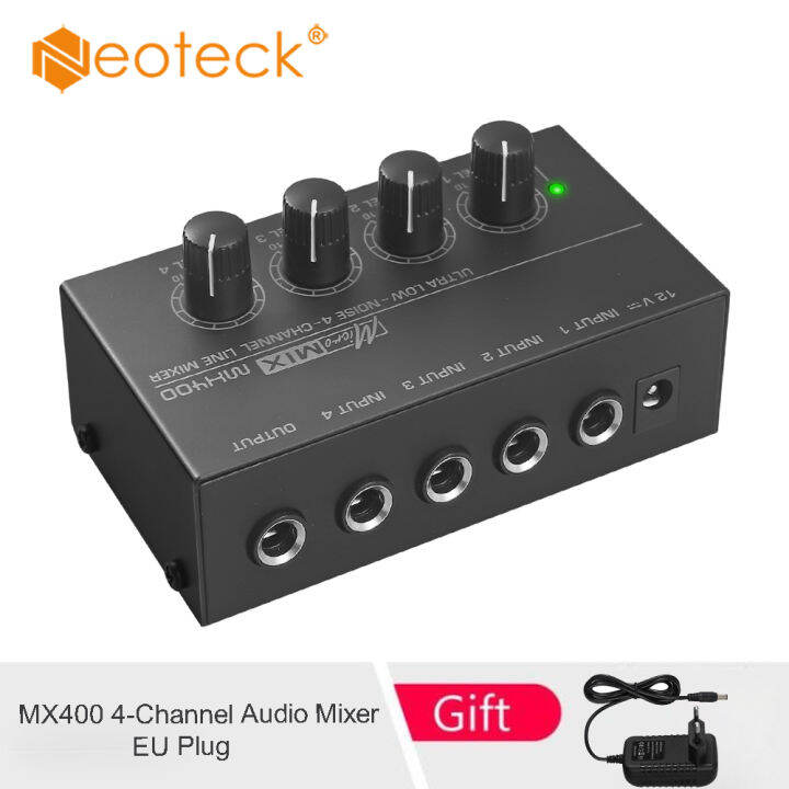 Neoteck MX400 Mixer Audio Mono 4 Kanal, Mixer Audio Mono Bass 4 Saluran ...