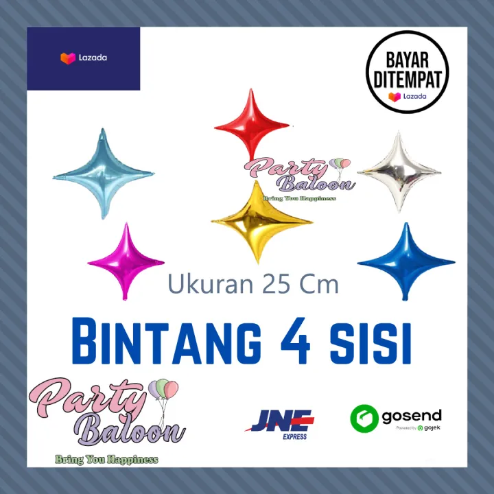 Partyballon Balon Foil Bintang 4 Sisi Mini / Balon star Foil 4 sisi ...
