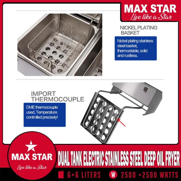 [Ready Stock] Max Star Double Deep Fryer Electric Stainless Steel Deep ...