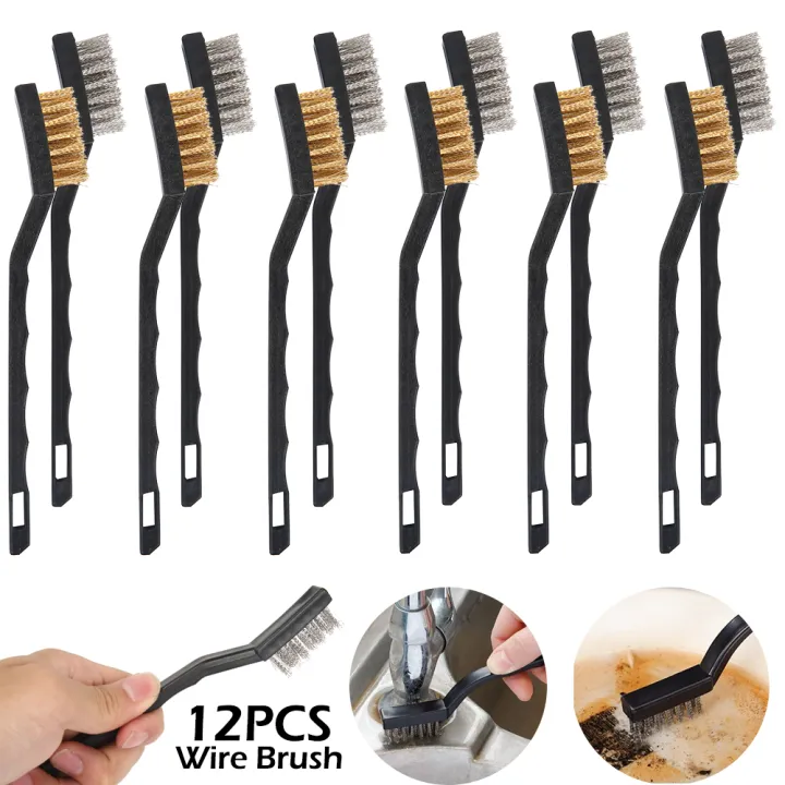 12Pcs Wire Brush Set Mini Micro Steel Brass Nylon DIY Metal Rust ...