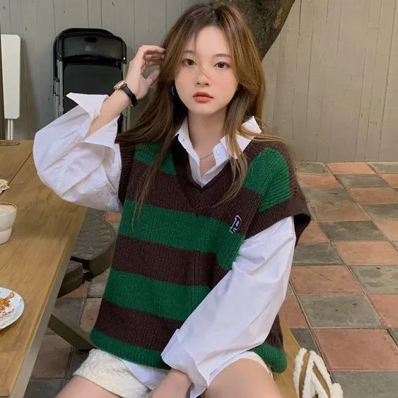 [2ชิ้น] Coconie ชุดอเนกประสงค์วินเทจผู้หญิงใหม่สไตล์เกาหลีคอวีลายถัก ...