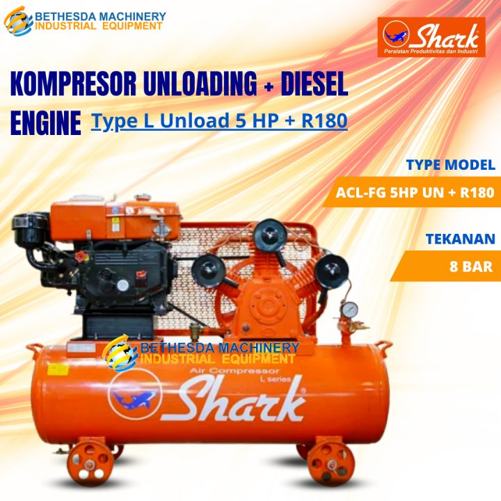 Kompresor Angin Shark Unload 5HP + R180 - Air Compressor 5 Hp/pk 8 Bar ...