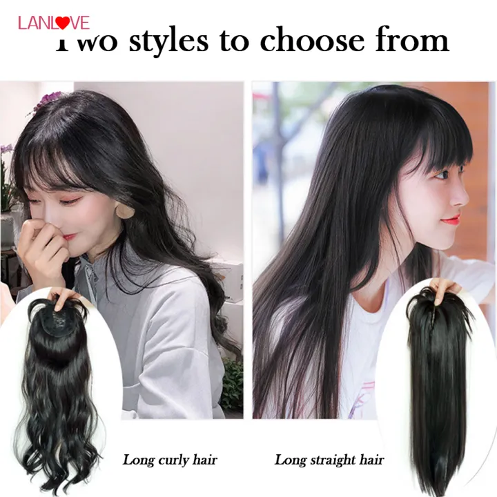 LANLOVE วิกผมต่อแบบหนีบยาว/ตรงสำหรับติดผม,ที่ปกปิดผมขาวแฮร์พีซผมบางสำหรับผู้หญิงบล็อกสำหรับ ...