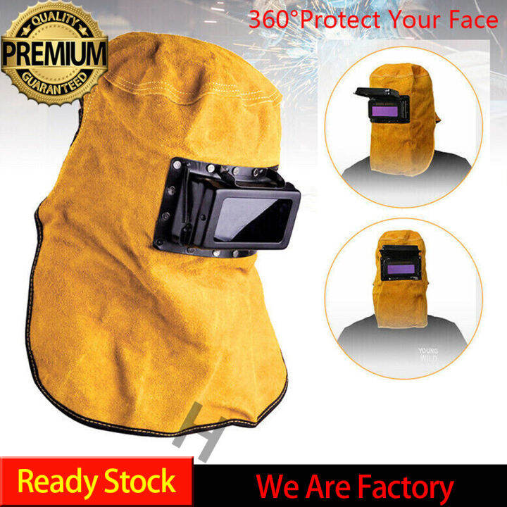 【Protect Your Face】Universal Leather Welding Helmet Mask Solar Flip ...