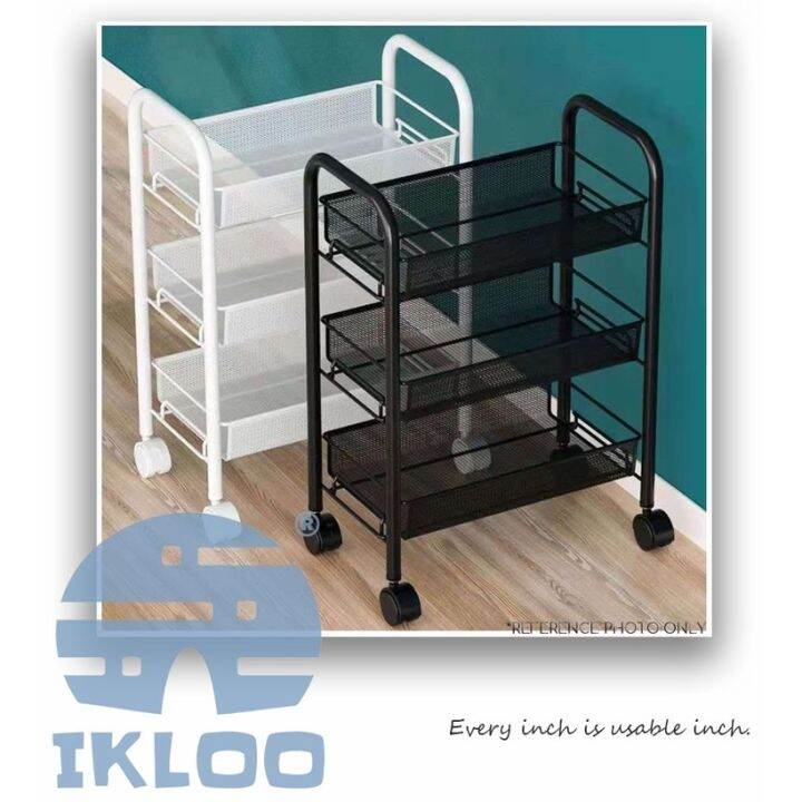 Ikloo 3-tier metal trolley utility cart organize 45x26x63cm | Lazada PH