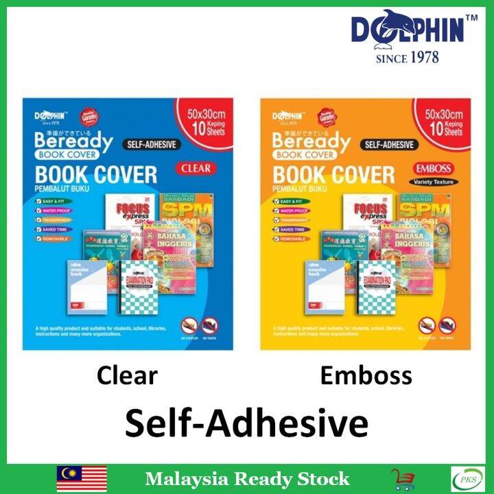 Dolphin Self-Adhesive Book Cover 10 Sheets Clear/Emboss Pembalut Buku ...