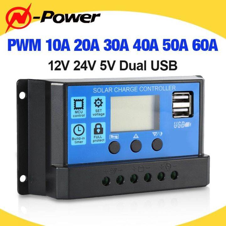 [In Stock] N-Power 60A/50A/40A/30A/20A/10A Solar Charger Controller 12V 24V Auto PWM Controllers ...