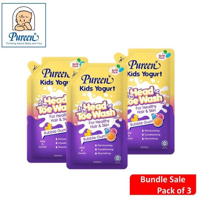Pureen Kids Yogurt Head To Toe Wash Bubble Gum Refill 600ml x 3 Packs ...