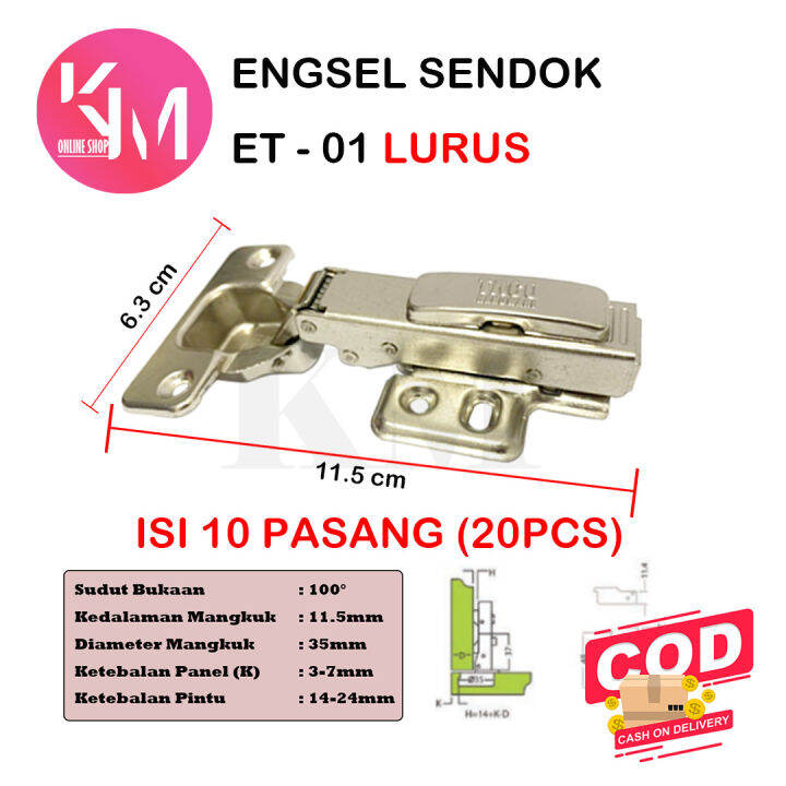 Engsel TACO Lurus Slow Motion ET-01 Hydraulic Hinge.. Isi 10 Set ...