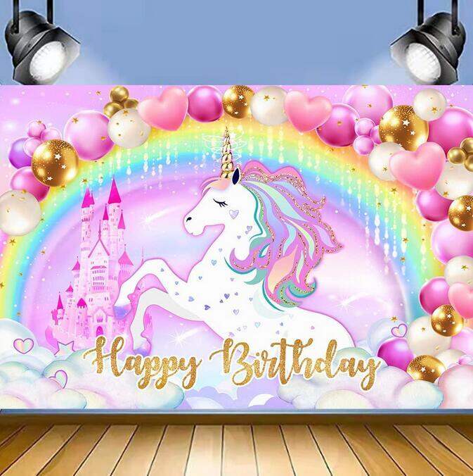 Rainbow Castle Unicorn Photography Background Cloth Kids Birthday Party ...