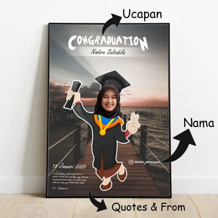 [Sudah Cetak + Bingkai] Kado Wisuda / Kado Foto Wisuda / Karikatur ...