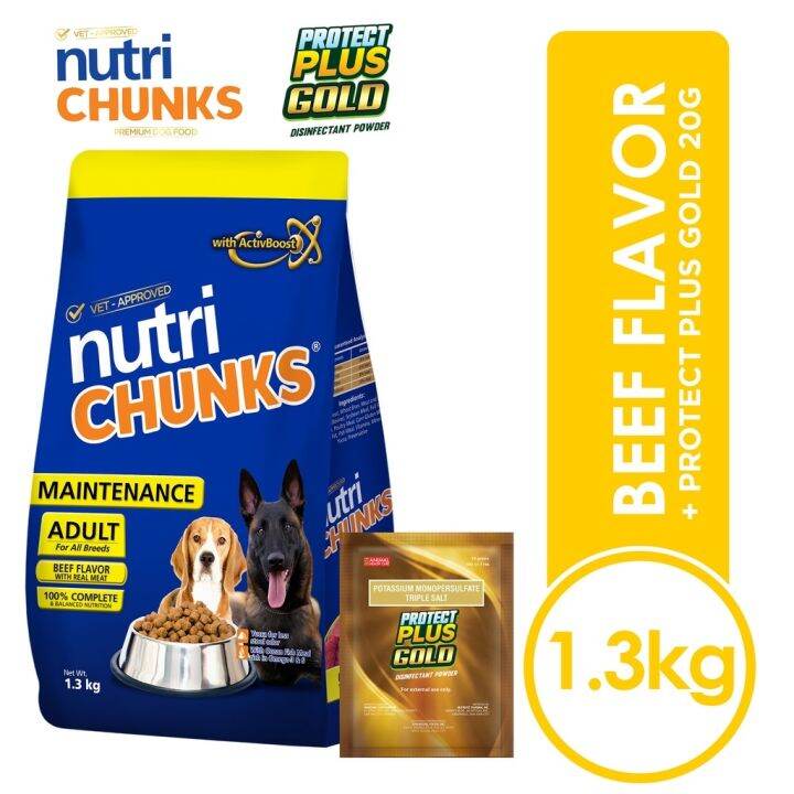 Nutri Chunks Maintenance Adult Beef 1.3kg Protect Plus Gold 20g Combo ...