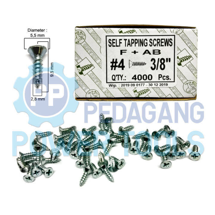 MOON LION FH 4 x 3/8 1 PAK 4.000 PCS SEKRUP BAUT TAPPING SKRUP KAYU ...