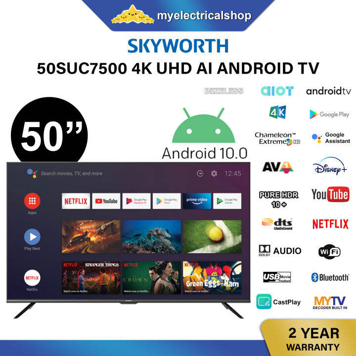 Skyworth 50 Inch 4K UHD Android TV Bezeless 50SUC7500 DVB-T2 Netflix ...