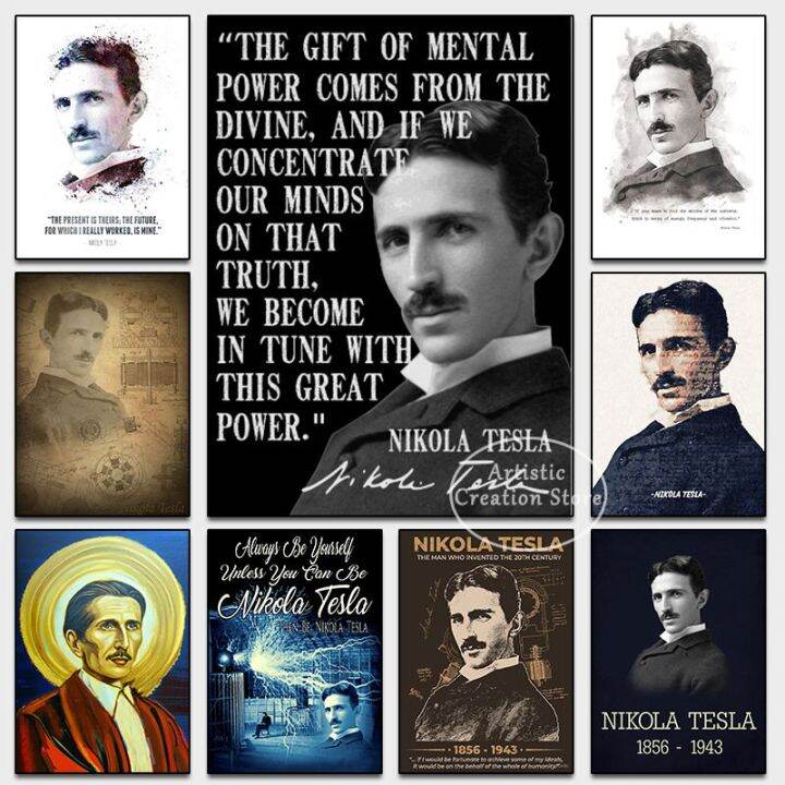 Nikola Tesla Portrait Poster - Inspirational Print Canvas Painting Art ...
