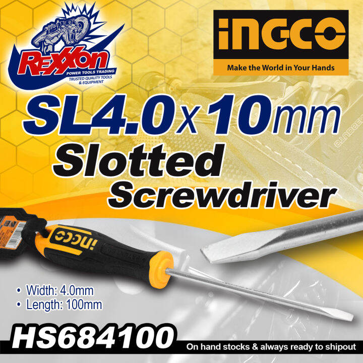 INGCO SL4.0x100mm Slotted Screwdriver HS684100 Rexxon Power Tools ...