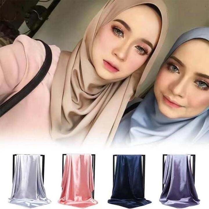 Hajib Square Tudung Bawal Tudung Muslim Melayu Malay Satin Silk Plain Tudung | Lazada