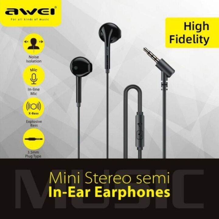 AWEI PC-7 Headphone stereo semi-in-ear wired headset 3.5mm jack ear ...